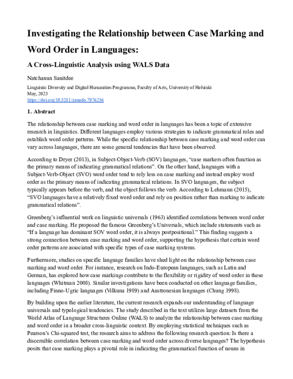 (PDF) Investigating the Relationship between Case Marking and Word ...