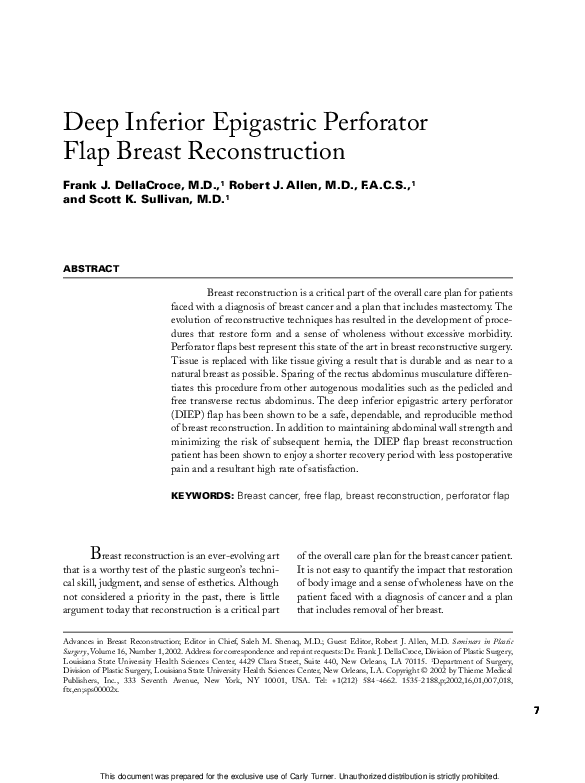 (PDF) Deep Inferior Epigastric Perforator Flap Breast Reconstruction