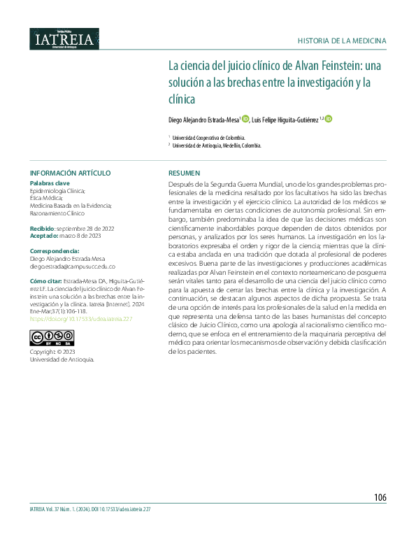 (PDF) La ciencia del juicio clínico de Alvan Feinstein: una solución a ...