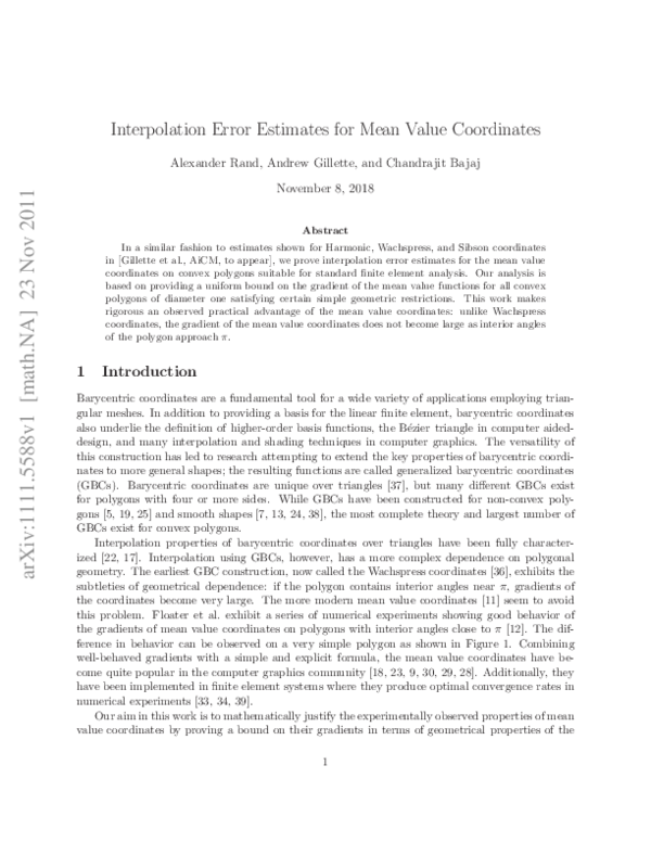(PDF) Interpolation Error Estimates for Mean Value Coordinates over
