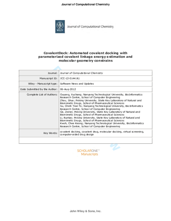 (PDF) CovalentDock: Automated covalent docking with parameterized ...