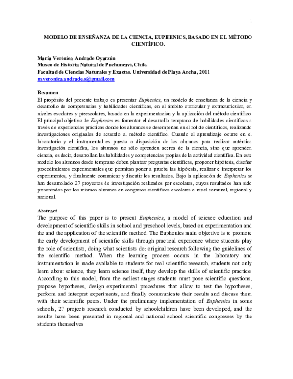 (DOC) MODELO DE ENSEÑANZA DE LA CIENCIA, EUPHENICS, BASADO EN EL MÉTODO ...