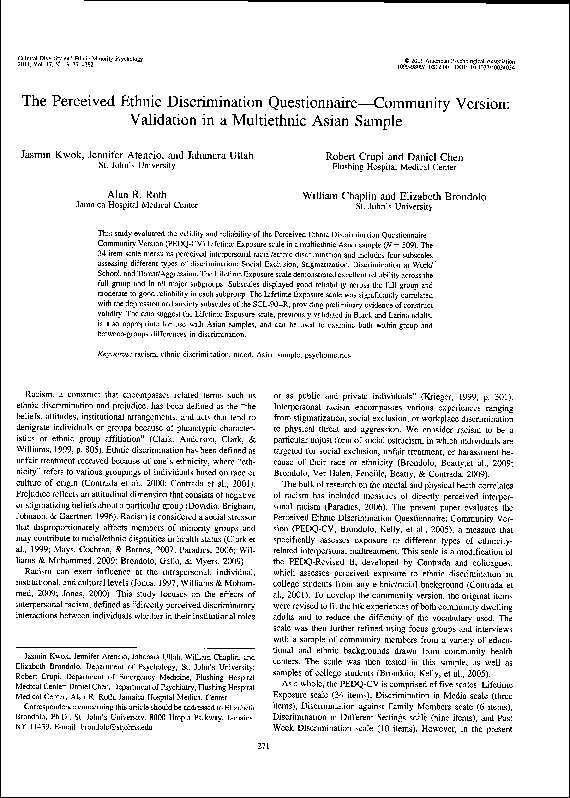 (PDF) The Perceived Ethnic Discrimination Questionnaire—Community Version: Validation in a ...