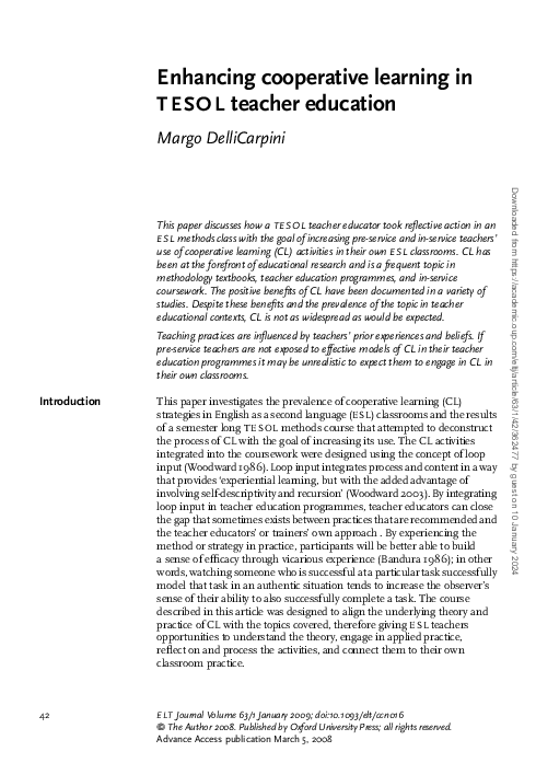 (PDF) Enhancing cooperative learning in TESOL teacher education