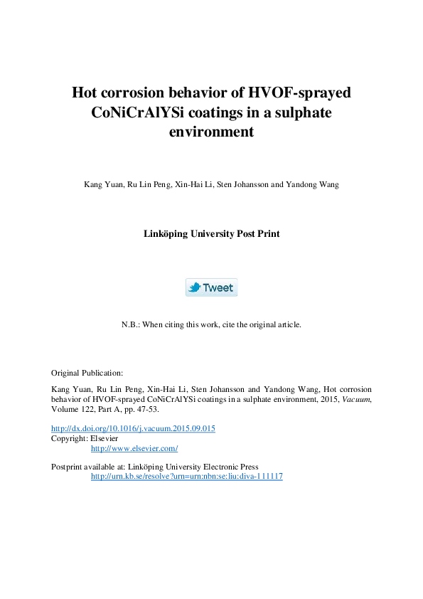 (PDF) Hot corrosion behavior of HVOF-sprayed CoNiCrAlYSi coatings in a ...