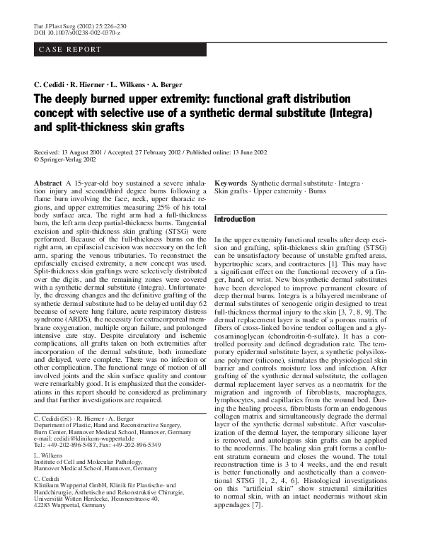 (PDF) The deeply burned upper extremity: functional graft distribution ...