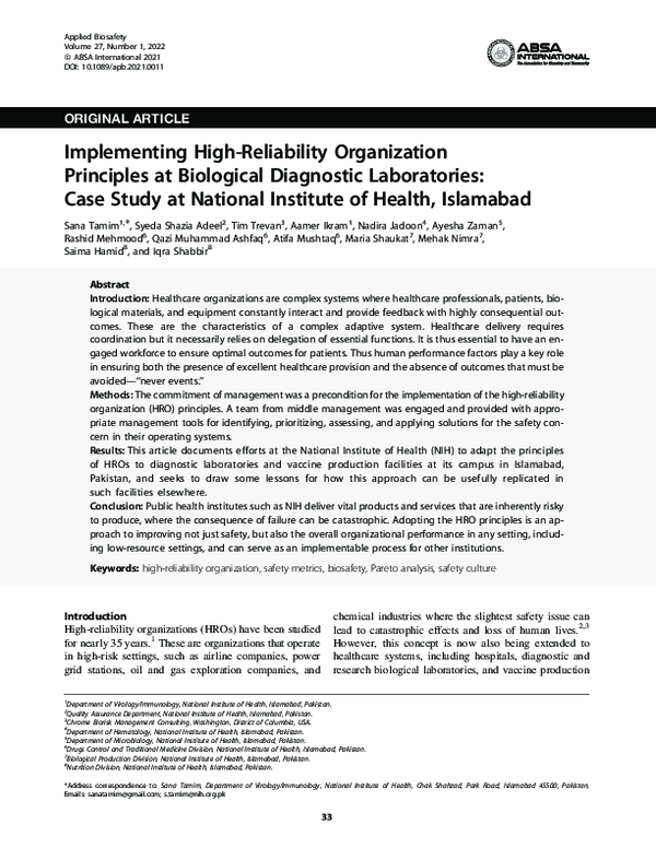 (PDF) Implementing High-Reliability Organization Principles at ...