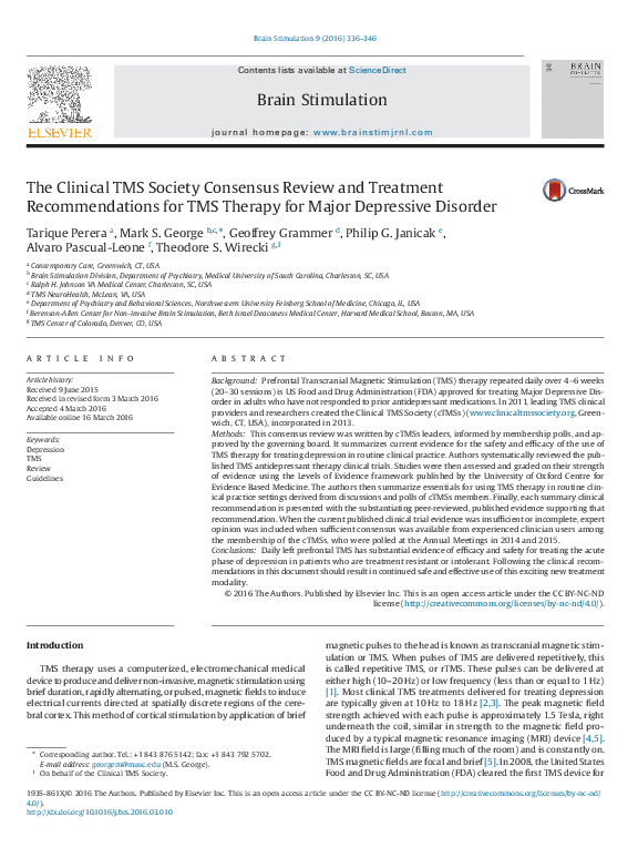 (PDF) The Clinical TMS Society Consensus Review and Treatment ...