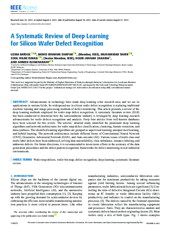 Pdf A Systematic Review Of Deep Learning For Silicon Wafer Defect Recognition