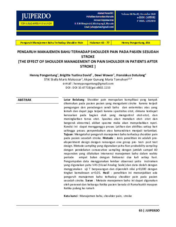 (PDF) Pengaruh Manajemen Bahu Terhadap Shoulder Pain Pada Pasien ...