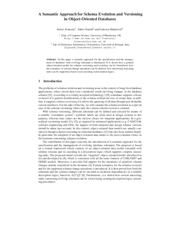 Pdf A Semantic Approach For Schema Evolution And Versioning In Object Oriented Databases