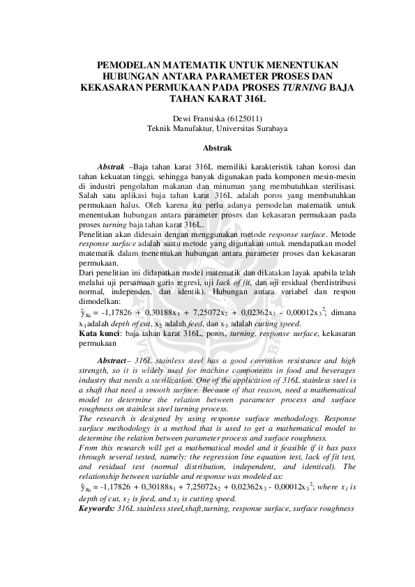 (PDF) Pemodelan Matematik untuk Menentukan Hubungan antara Parameter ... (PDF) Pemodelan Matematik untuk Menentukan Hubungan antara Parameter ...