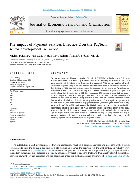 (PDF) The impact of Payment Services Directive 2 on the PayTech sector development in Europe ...