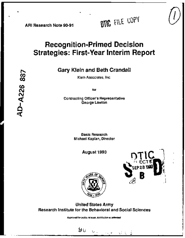 (PDF) Recognition-Primed Decision Strategies