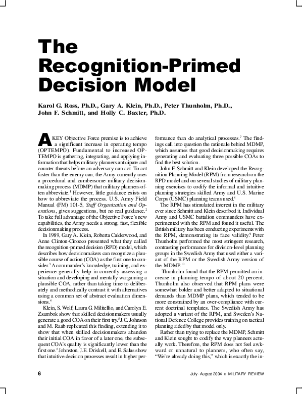 (PDF) The Recognition-Primed Decision Model