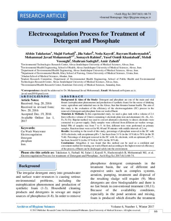 (PDF) Electrocoagulation Process for Treatment of Detergent and Phosphate