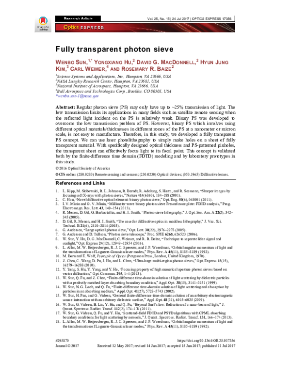 (PDF) Developing Fully Transparent Photon Sieves