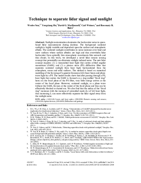 (PDF) Technique to separate lidar signal and sunlight