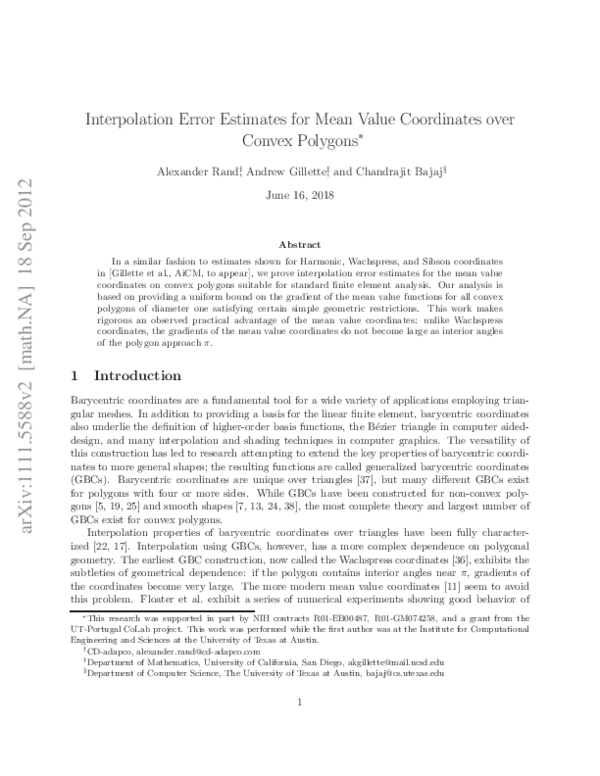 Pdf Interpolation Error Estimates For Mean Value Coordinates Over