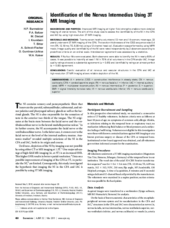 (PDF) Identification of the Nervus Intermedius Using 3T MR Imaging