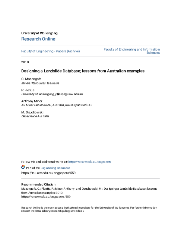 (PDF) Designing a Landslide Database; lessons from Australian examples