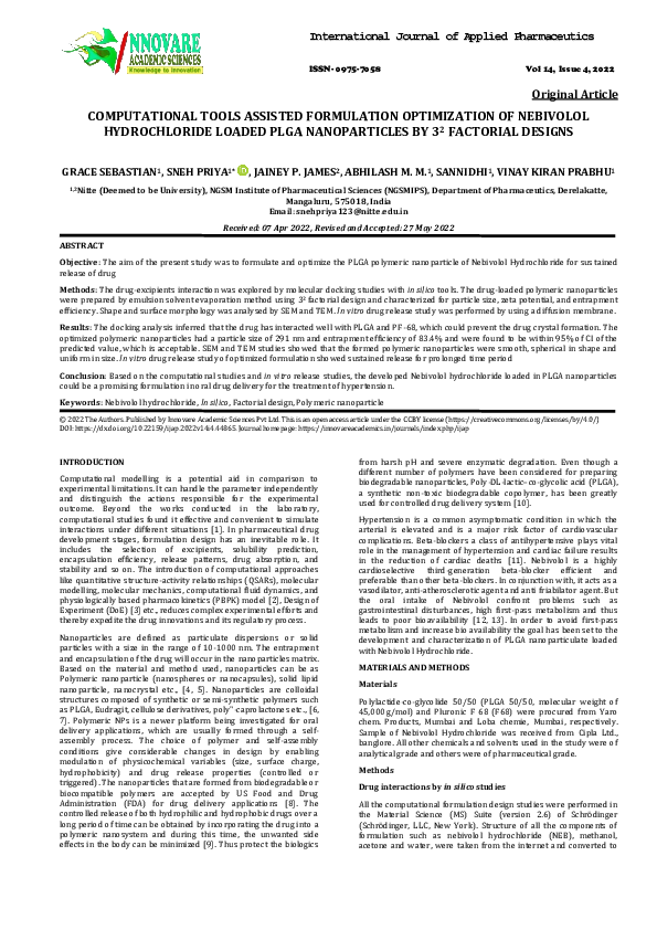 Pdf Computational Tools Assisted Formulation Optimization Of Nebivolol Hydrochloride Loaded