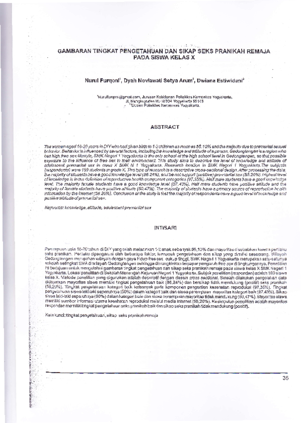 (PDF) Gambaran tingkat pengetajuan dan sikap seks pranikah remaja pada siswa kelas X