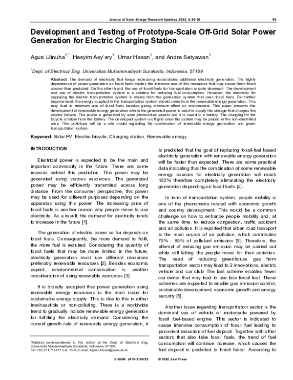 (PDF) Development and Testing of Prototype-Scale Off-Grid Solar Power ...