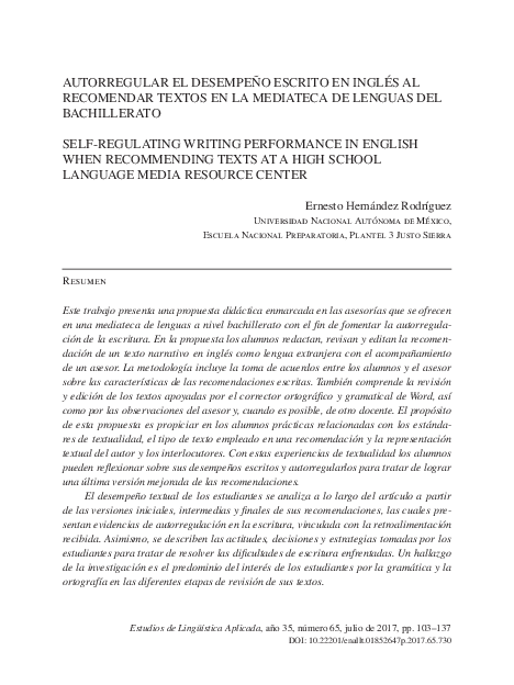 (PDF) Autorregular el desempeño escrito en inglés al recomendar textos ...