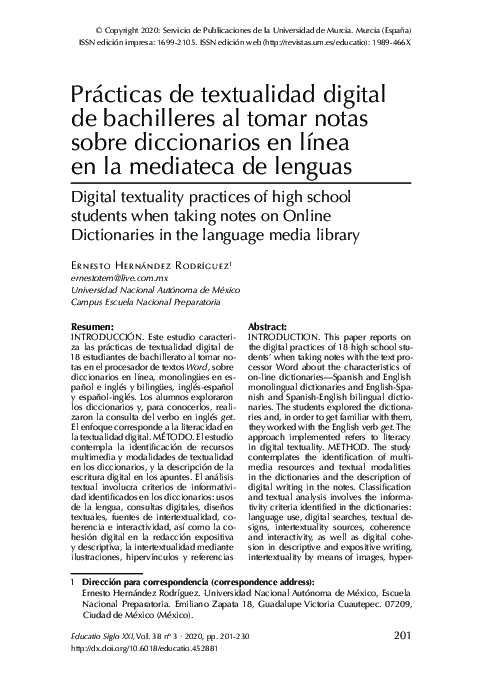 (PDF) Prácticas de textualidad digital de bachilleres al tomar notas sobre diccionarios en línea ...