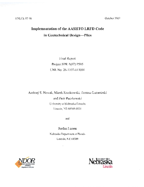 (PDF) Implementation of the AASHTO LRFD Code in Geotechnical Design-Piles