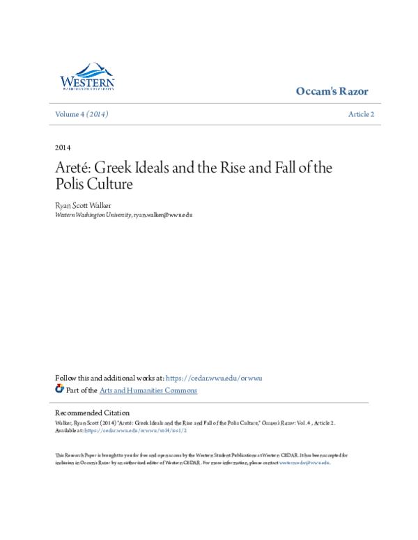 (PDF) Areté: Greek Ideals and the Rise and Fall of the Polis Culture