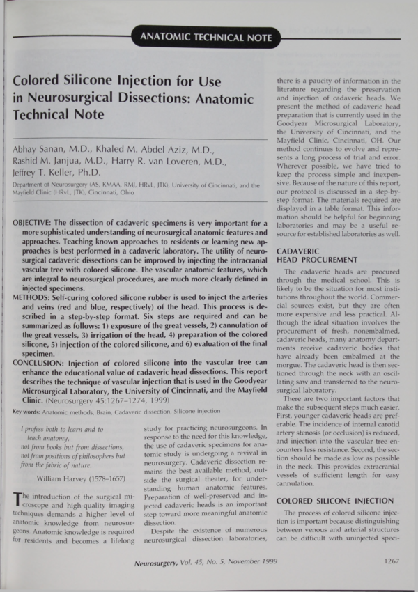 (PDF) Colored Silicone Injection for Use in Neurosurgical Dissections ...