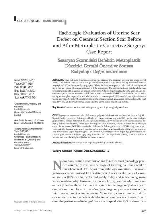 (PDF) Radiologic Evaluation of Uterine Scar Defect on Cesarean Section ...