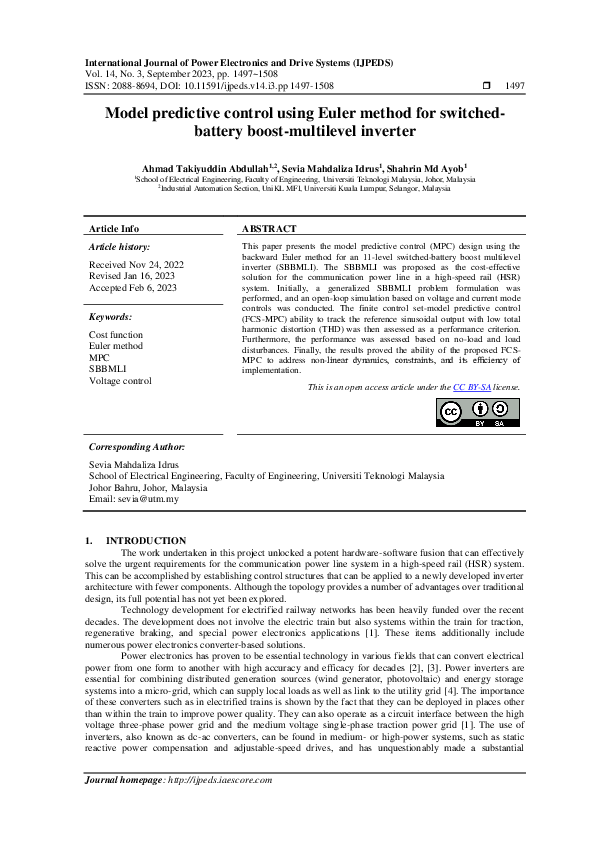 (PDF) Model predictive control using Eulermethod for switched-battery boost-multilevel inverter