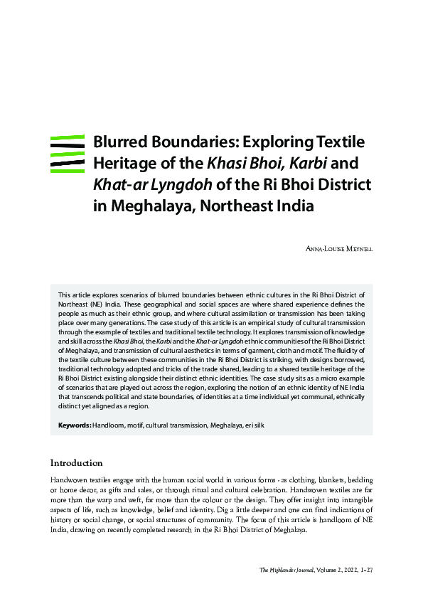 (PDF) Blurred Boundaries: Exploring Textile Heritage of the Khasi Bhoi ...