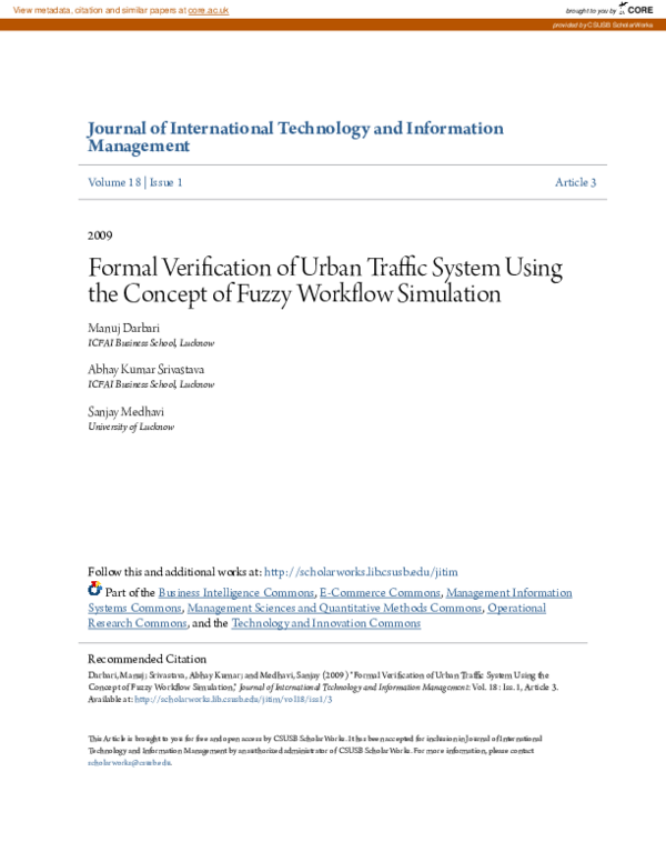 Pdf Formal Verification Of Urban Traffic System Using The Concept Of Fuzzy Workflow Simulation