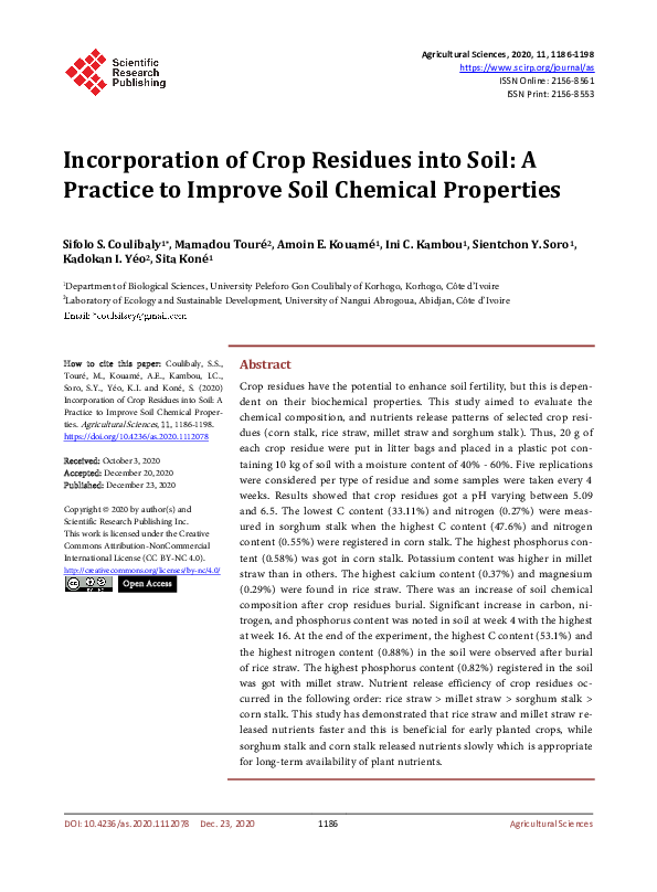 (PDF) Incorporation of Crop Residues into Soil: A Practice to Improve ...