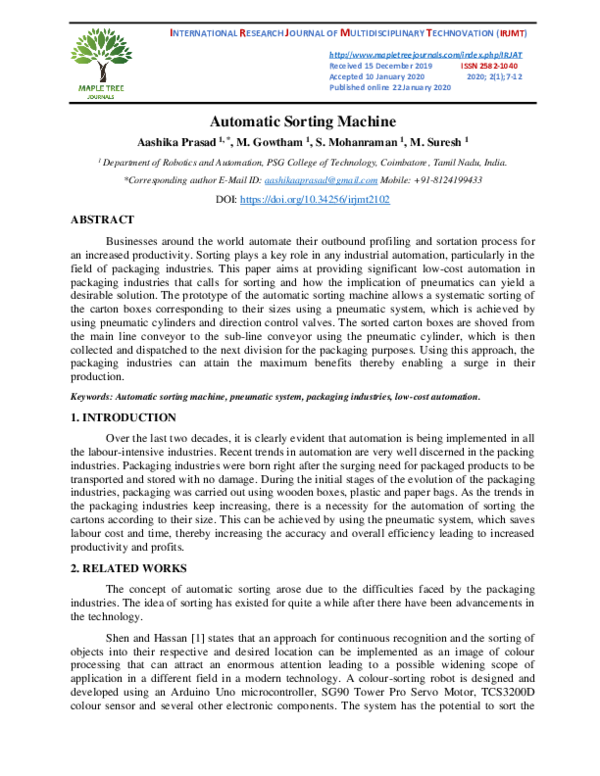 (PDF) Automatic Sorting Machine