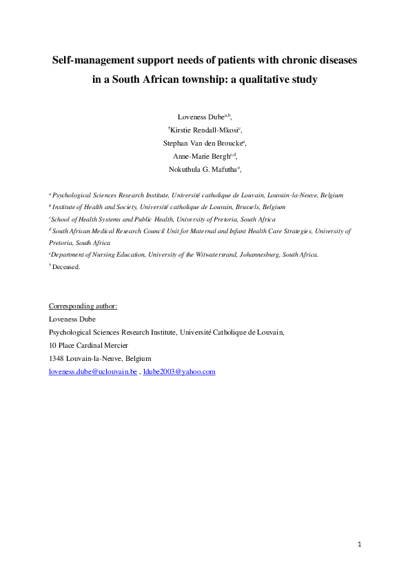 (PDF) Self-Management Support Needs of Patients with Chronic Diseases in a South African ...