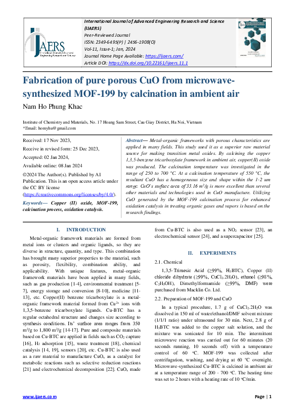 (PDF) Fabrication of pure porous CuO from microwave-synthesized MOF-199 ...