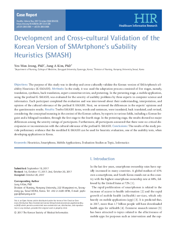 Pdf Development And Cross Cultural Validation Of The Korean Version Of Smartphones Usability