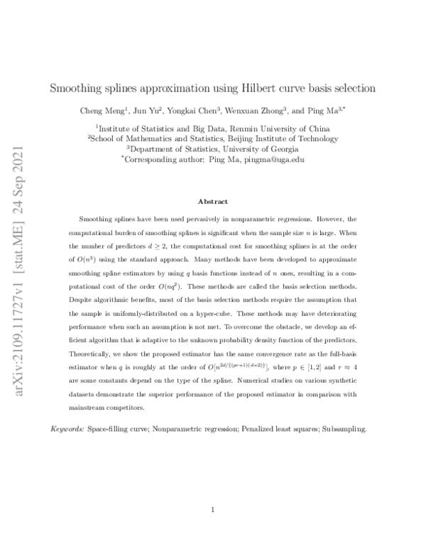 Pdf Smoothing Splines Approximation Using Hilbert Curve Basis Selection