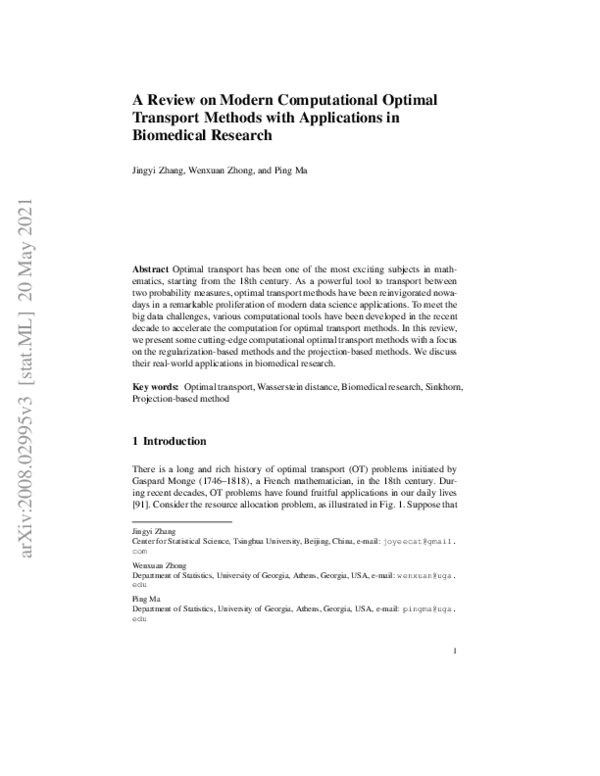 (PDF) A Review on Modern Computational Optimal Transport Methods with Applications in Biomedical ...