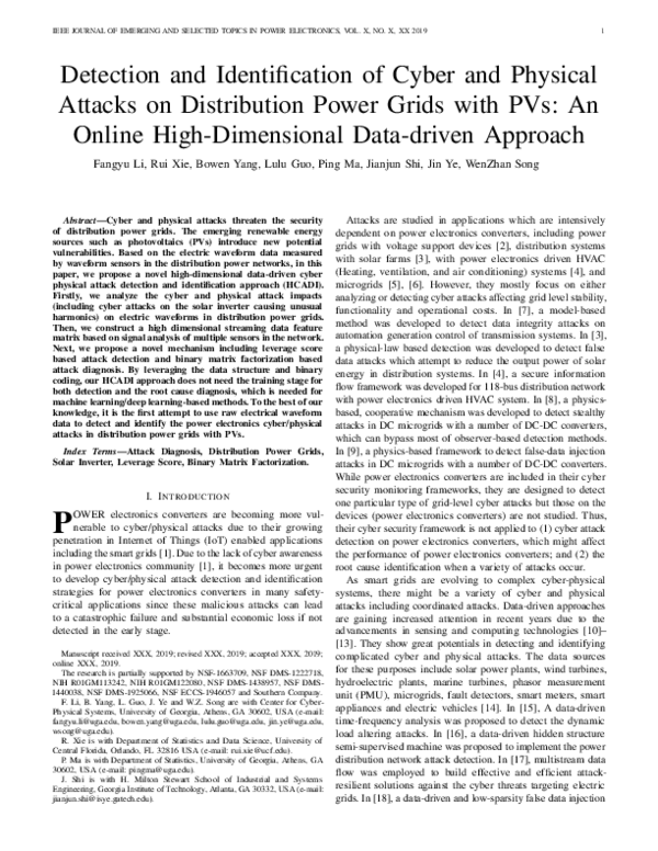 Pdf Detection And Identification Of Cyber And Physical Attacks On Distribution Power Grids