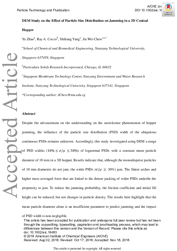 (PDF) DEM Study on the Effect of Particle Size Distribution on Jamming in a 3D Conical Hopper