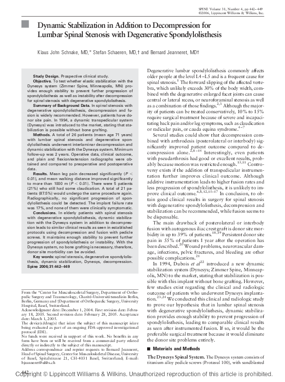 (PDF) Dynamic Stabilization in Addition to Decompression for Lumbar ...
