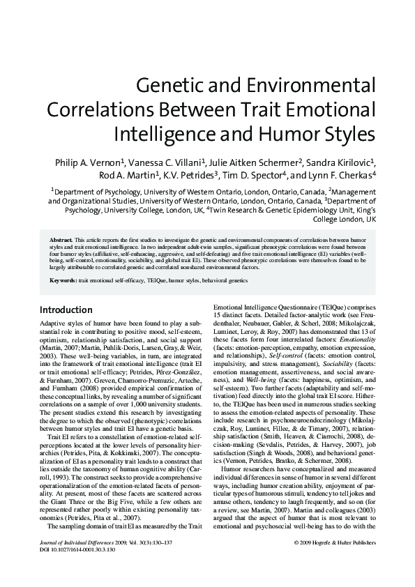 (PDF) Genetic and Environmental Correlations Between Trait Emotional ...