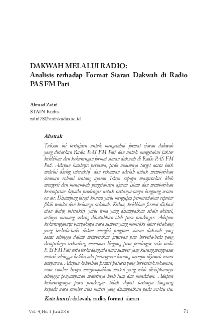 (PDF) DAKWAH MELALUI RADIO: Analisis terhadap Format Siaran Dakwah di ...