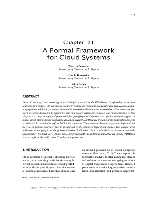 (PDF) A Formal Framework for Cloud Systems